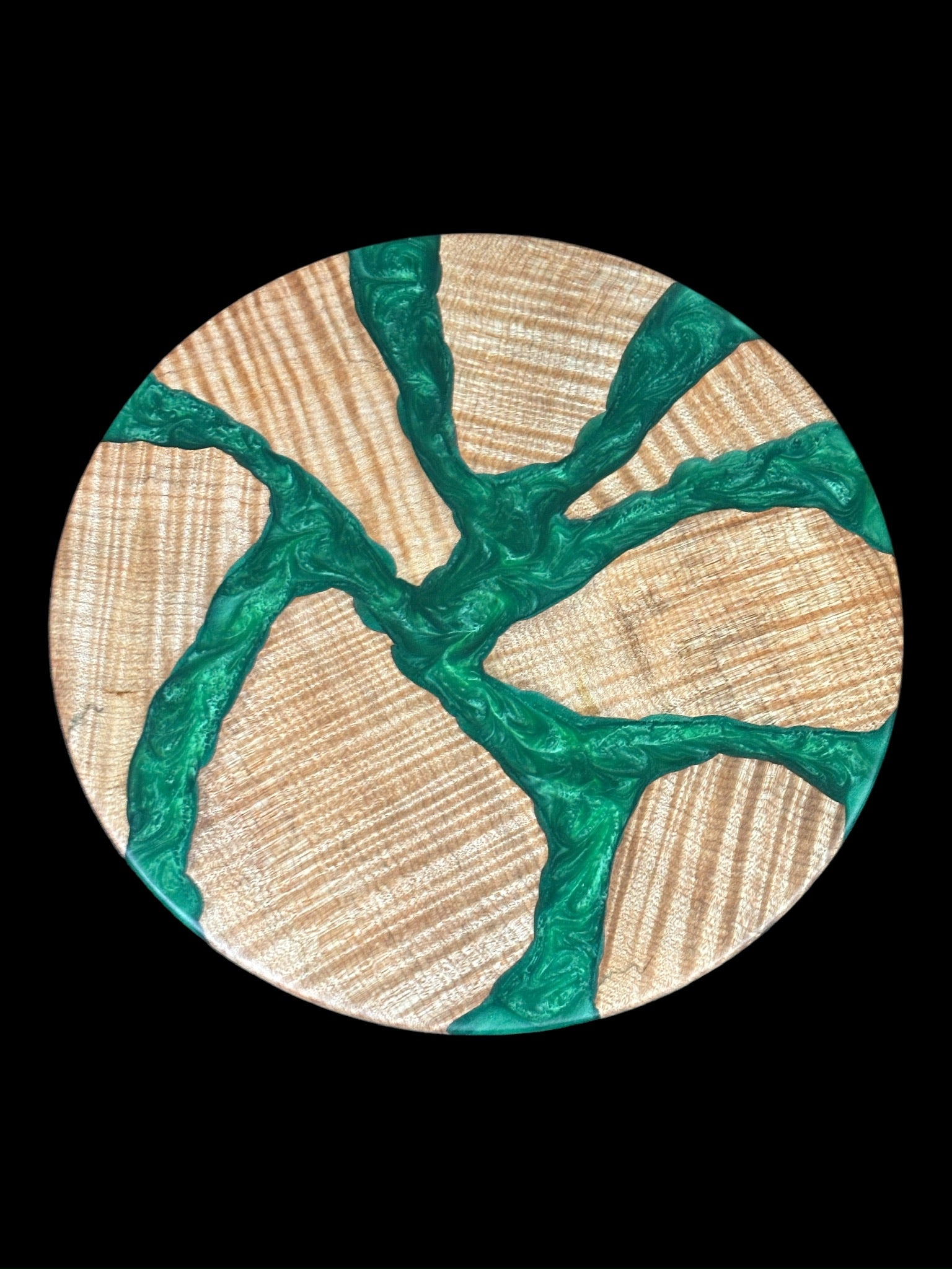 Fiddleback Maple/ Dark Green Lazy Susan – Against.the.Grain.WoodworksShop